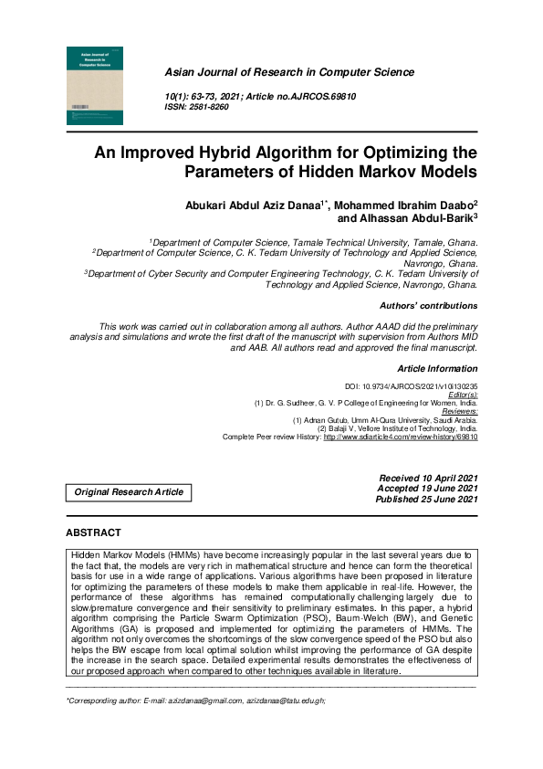 Pdf An Improved Hybrid Algorithm For Optimizing The Parameters Of