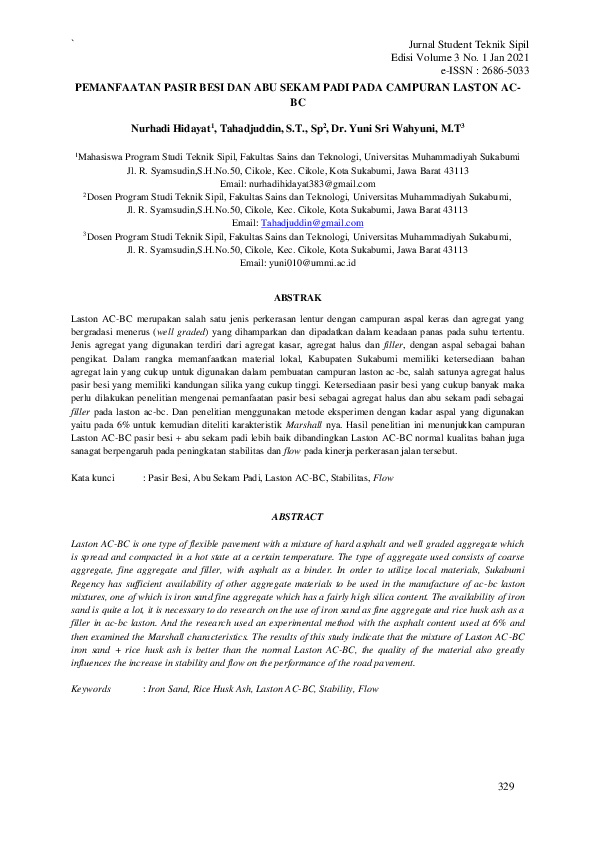 (PDF) Pemanfaatan Pasir Besi Dan Abu Sekam Padi Pada Campuran Laston Ac-BC