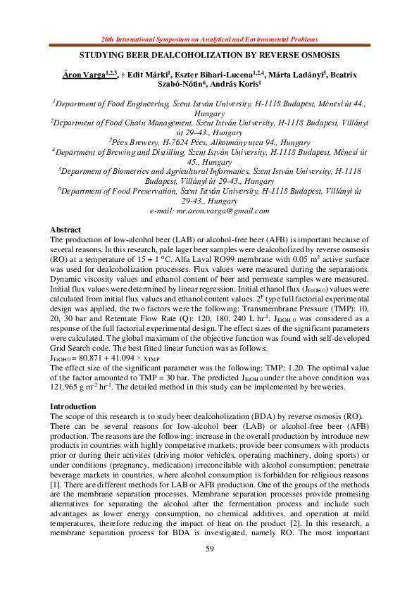 (PDF) Studying beer dealcoholization by reverse osmosis