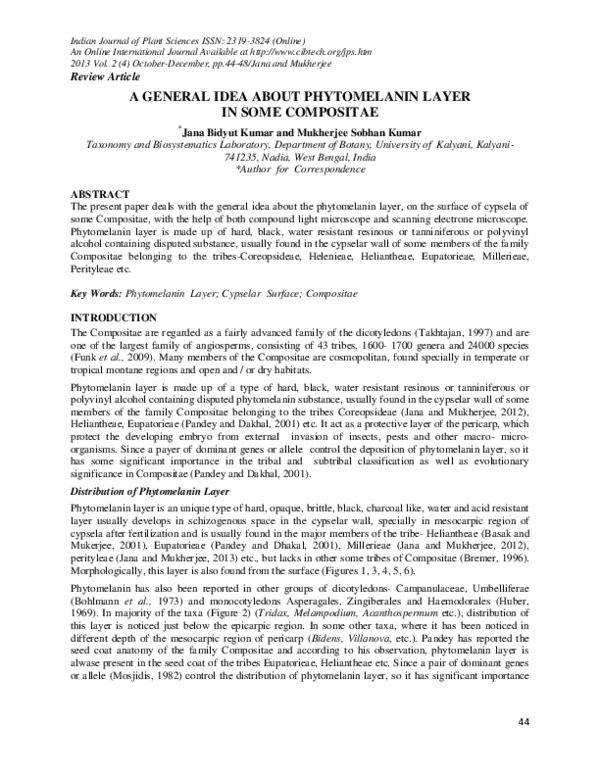 (PDF) A General Idea About Phytomelanin Layer in Some Compositae