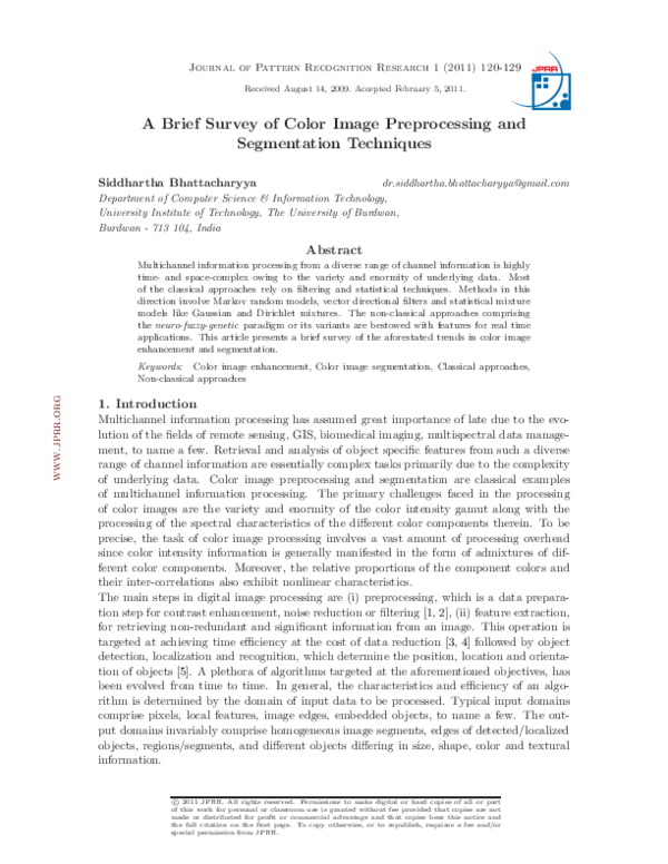 (PDF) A Brief Survey of Color Image Preprocessing and Segmentation Techniques