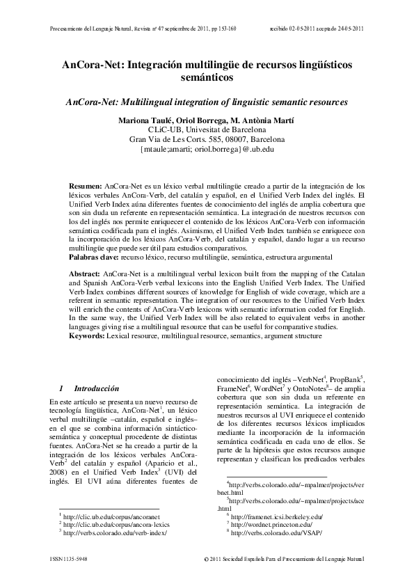 (PDF) AnCora-Net: Integración multilingüe de recursos lingüísticos semánticos AnCora-Net ...