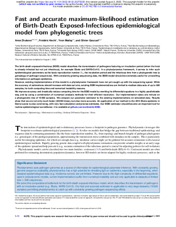 (PDF) Fast and Accurate Maximum-Likelihood Estimation of Multi-Type Birth-Death Epidemiological ...