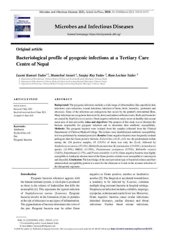 (PDF) Bacteriological profile of pyogenic infections at a Tertiary Care ...
