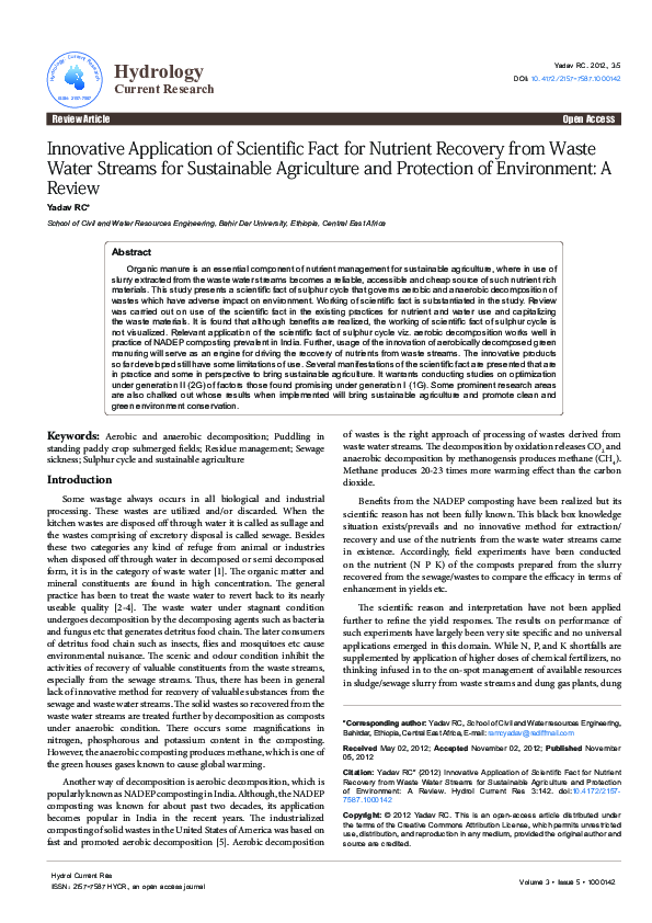 (PDF) Innovative Application of Scientific Fact for Nutrient Recovery ...