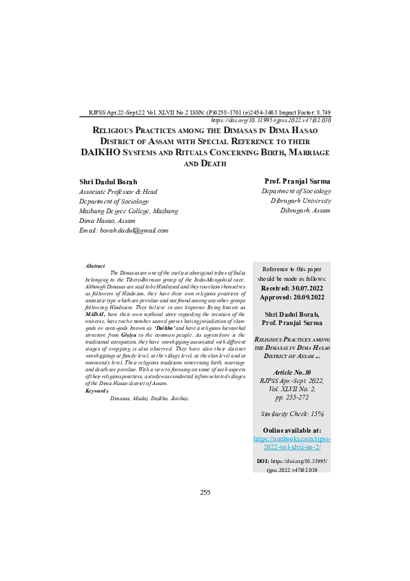 (PDF) RELIGIOUS PRACTICES AMONG THE DIMASAS IN DIMA HASAO DISTRICT OF ASSAM WITH SPECIAL ...