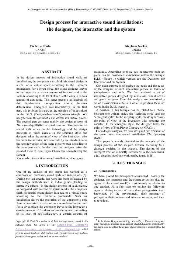 (PDF) Design Process For Interactive Sound Installations: The Designer ...