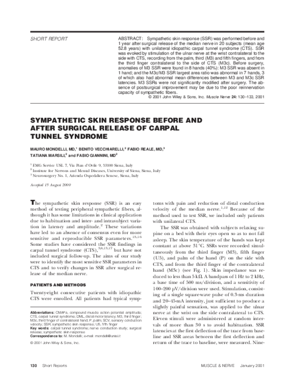 (PDF) Sympathetic skin response before and after surgical release of ...