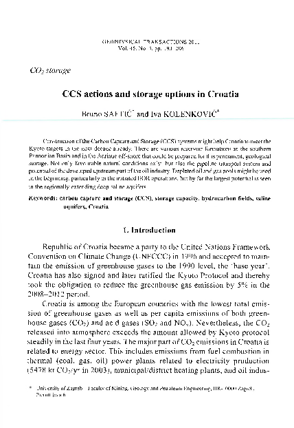(PDF) CCS Actions and Storage Options in Croatia