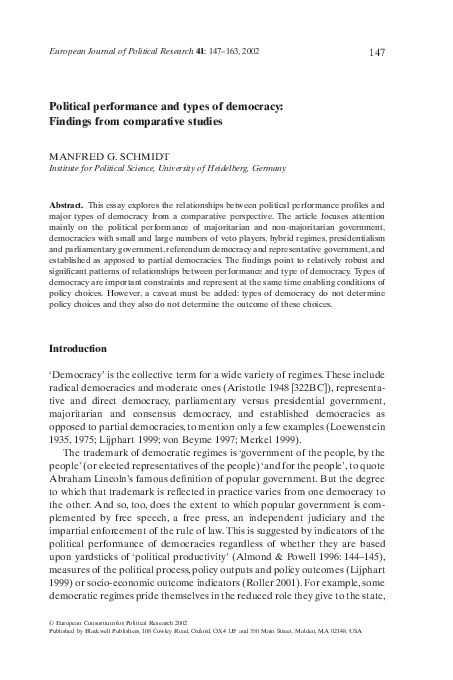 (PDF) Political performance and types of democracy: Findings from ...