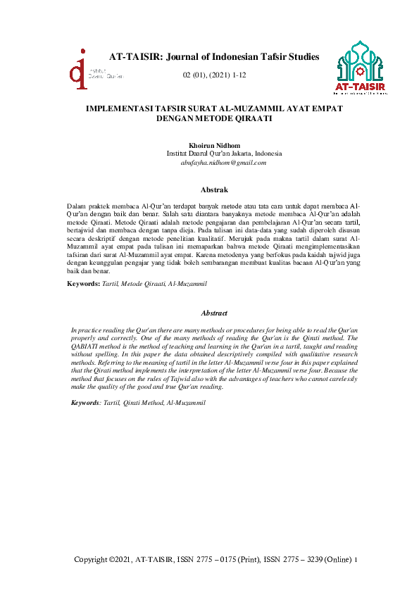 (PDF) Implementasi Tafsir Surat Al-Muzammil Ayat Empat Dengan Metode ...