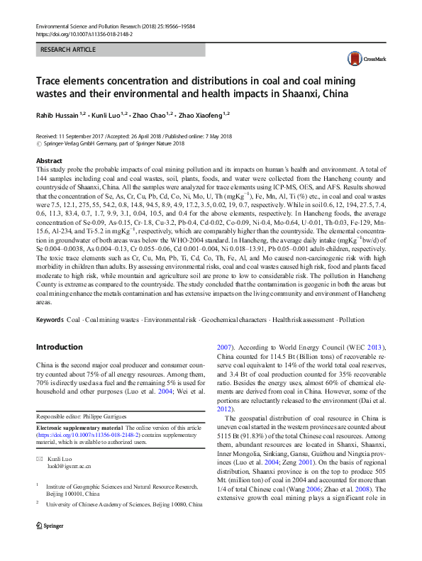 (PDF) Trace elements concentration and distributions in coal and coal ...