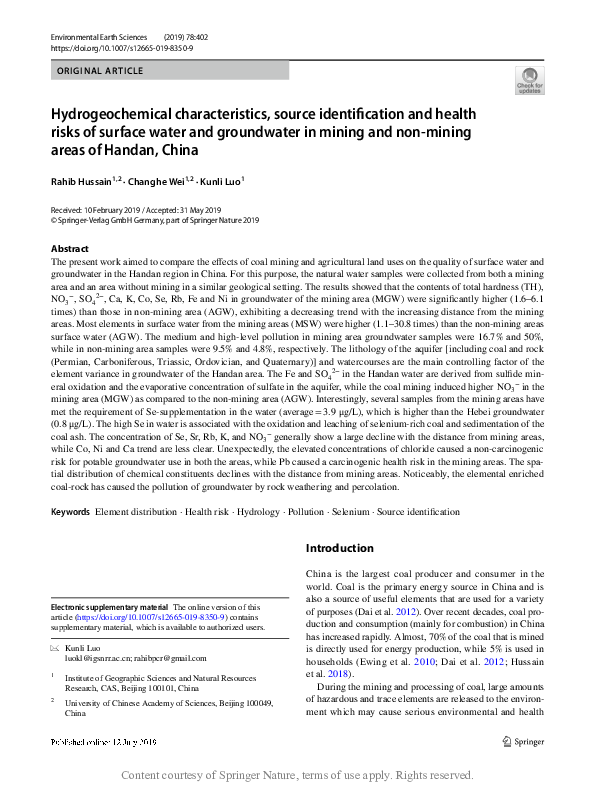 (PDF) Hydrogeochemical characteristics, source identification and ...