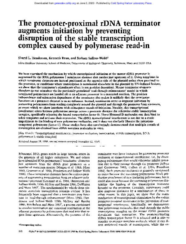 (PDF) The promoter-proximal rDNA terminator augments initiation by ...