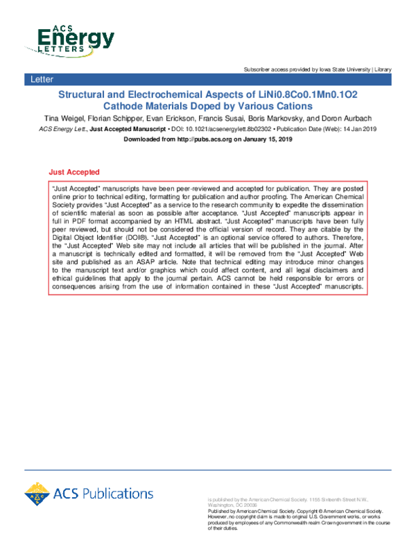 (PDF) Structural and Electrochemical Aspects of LiNi0.8Co0.1Mn0.1O2 Cathode Materials Doped by ...