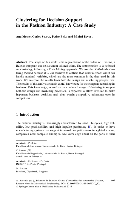 (PDF) Clustering for Decision Support in the Fashion Industry: A Case Study