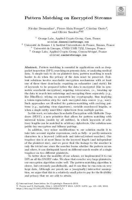 (PDF) Pattern Matching on Encrypted Streams