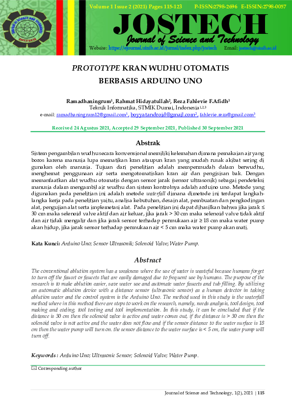 (PDF) Prototype Kran Wudhu Otomatis Berbasis Arduino Uno