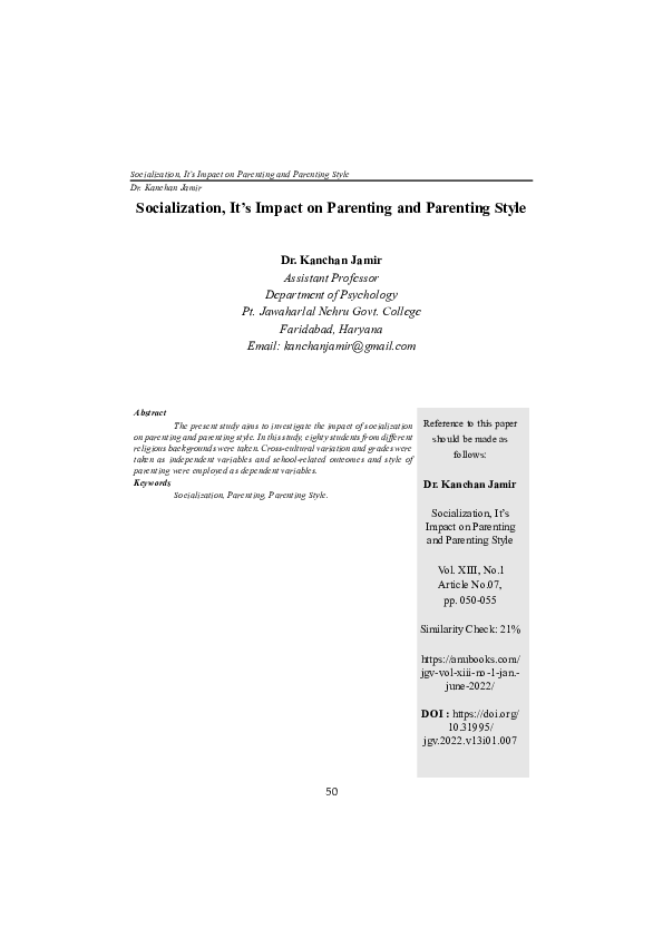 Pdf Socialization It S Impact On Parenting And Parenting Style