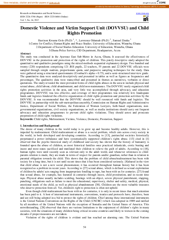 (PDF) Domestic Violence and Victim Support Unit (DOVVSU) and Child ...