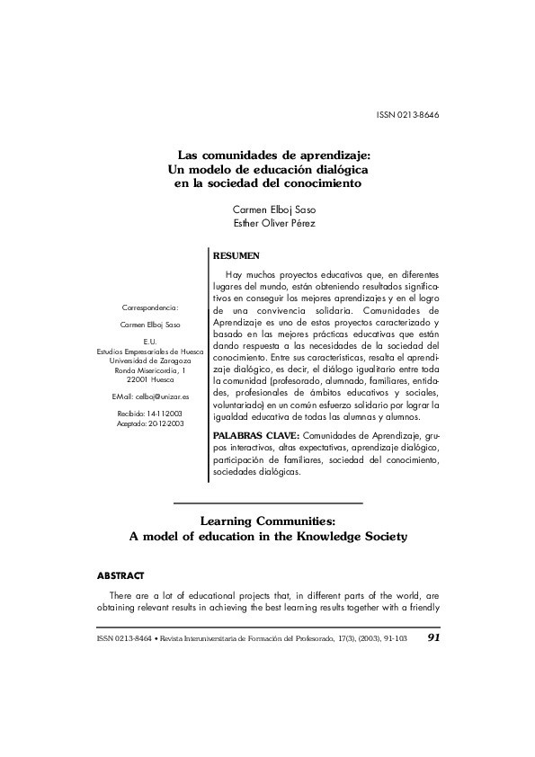 (PDF) Learning Communities: A model of education in the Knowledge Society