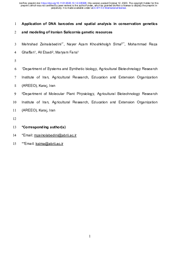 Pdf Application Of Dna Barcodes And Spatial Analysis In Conservation Genetics And Modeling Of
