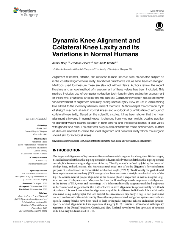 (PDF) Dynamic Knee Alignment and Collateral Knee Laxity and Its ...