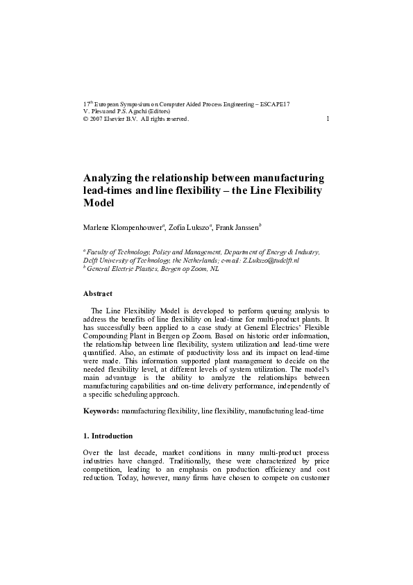 (PDF) Analyzing the relationship between manufacturing lead-times and line flexibility — the ...
