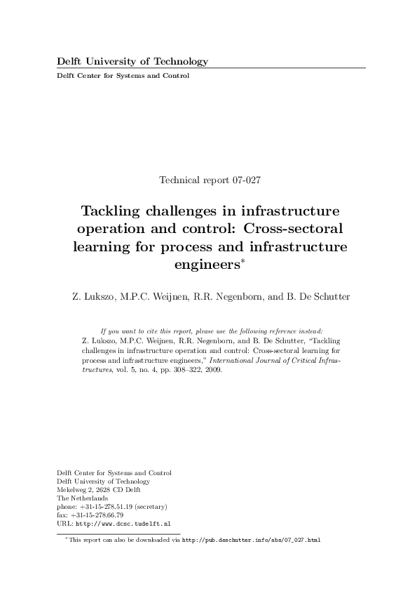 (PDF) Tackling challenges in infrastructure operation and control ...