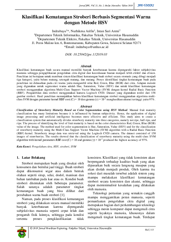 (PDF) Klasifikasi Kematangan Stroberi Berbasis Segmentasi Warna dengan ...