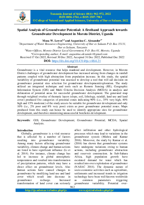 (PDF) Spatial Analysis of Groundwater Potential: A first hand Approach towards Groundwater ...