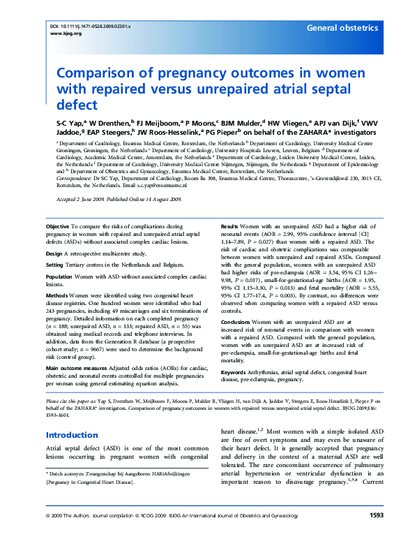 (PDF) Comparison of pregnancy outcomes in women with repaired versus ...
