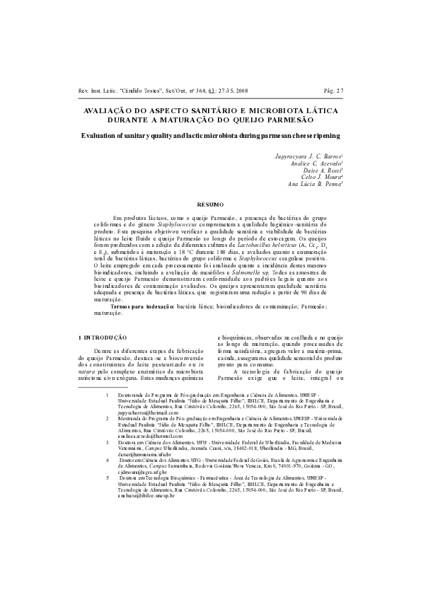 (PDF) Avaliação Do Aspecto Sanitário e Microbiota Lática Durante a ...