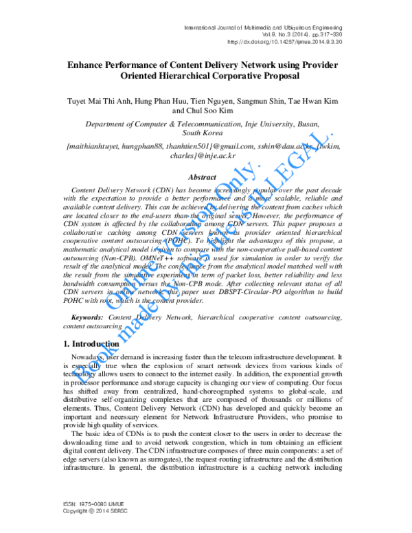 (PDF) Enhance Performance of Content Delivery Network Using Provider ...