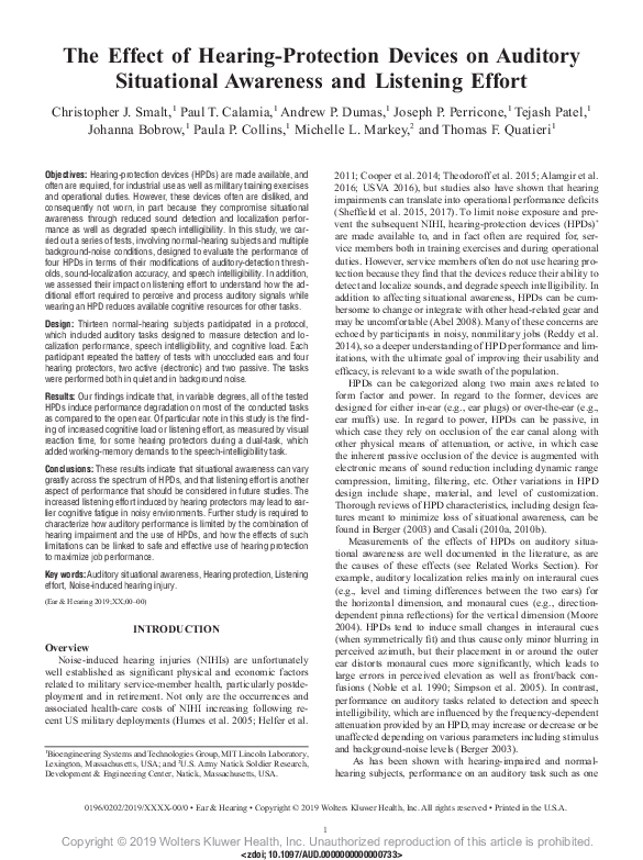 (PDF) The Effect of Hearing-Protection Devices on Auditory Situational ...