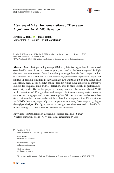 Pdf A Survey Of Vlsi Implementations Of Tree Search Algorithms For Mimo Detection Ibrahim 