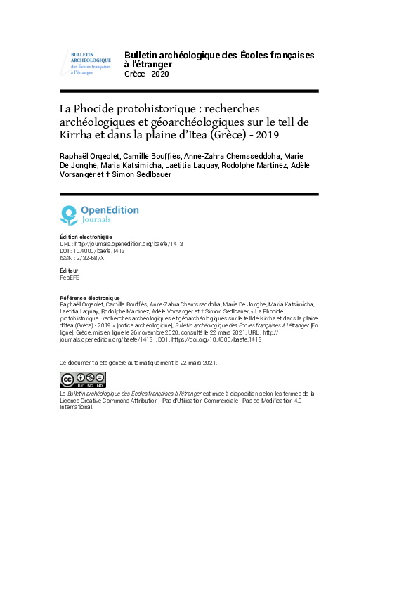 (PDF) La Phocide protohistorique : recherches archéologiques et ...