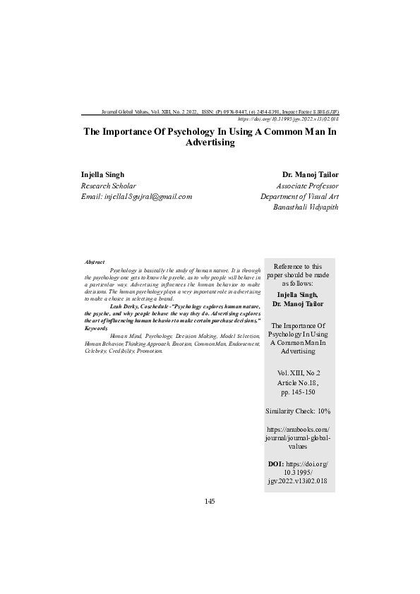 (PDF) The Importance Of Psychology In Using A Common Man In Advertising