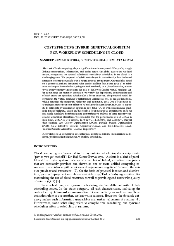 Pdf Cost Effective Hybrid Genetic Algorithm For Workflow Scheduling In Cloud