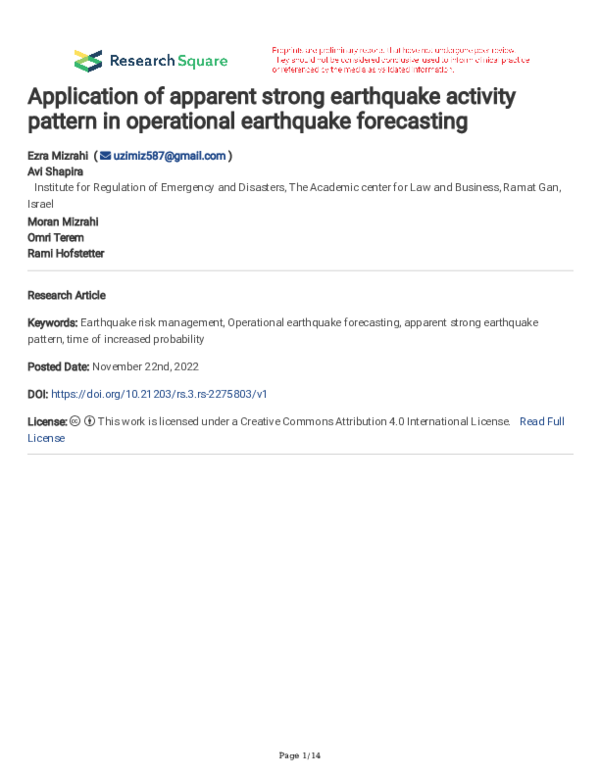 (PDF) Application of apparent strong earthquake activity pattern in ...