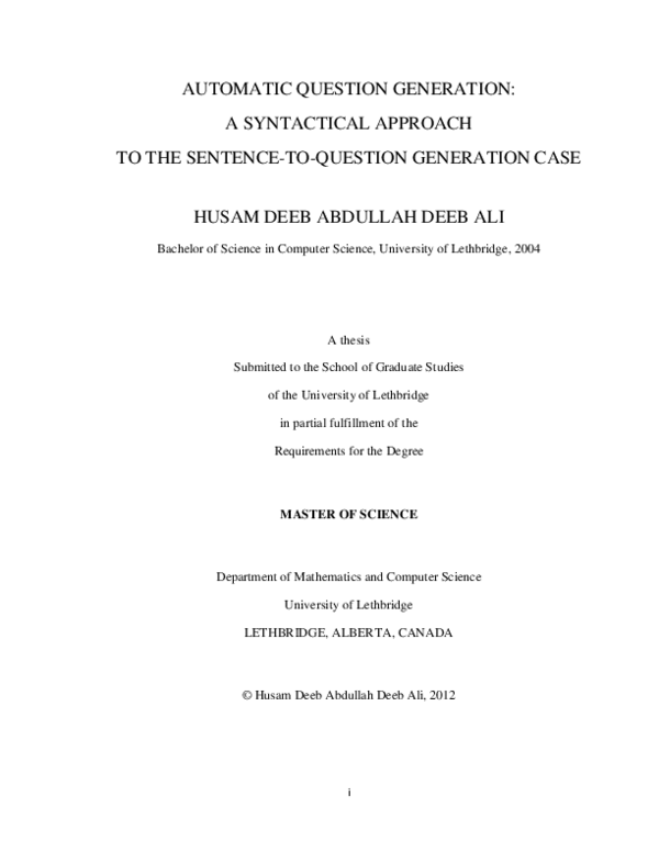 (PDF) Automatic Question Generation: A Syntactical Approach to the Sentence-To-Question ...