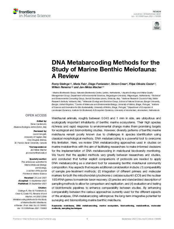 (PDF) DNA Metabarcoding Methods for the Study of Marine Benthic Meiofauna: A Review