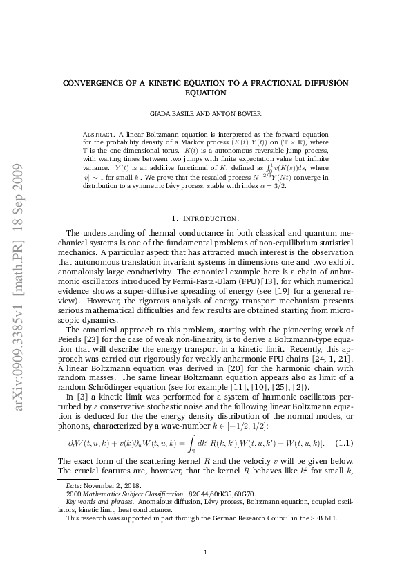 (PDF) Convergence of a kinetic equation to a fractional diffusion equation