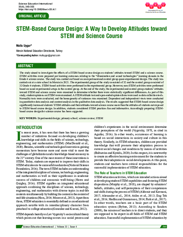(PDF) STEM-Based Course Design: A Way to Develop Attitudes towards STEM ...