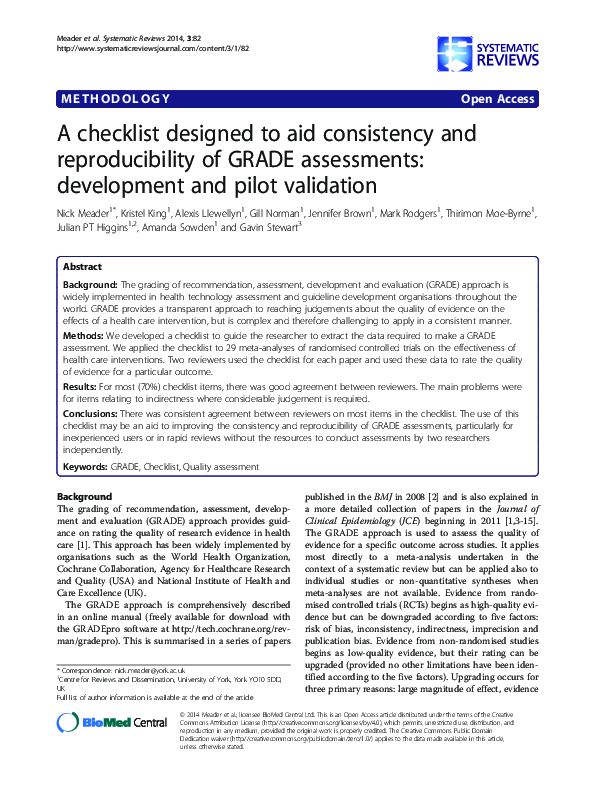 (PDF) A checklist designed to aid consistency and reproducibility of ...