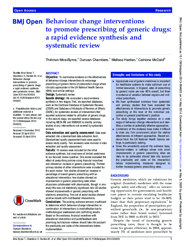 (PDF) Behaviour change interventions to promote prescribing of generic drugs: a rapid evidence ...