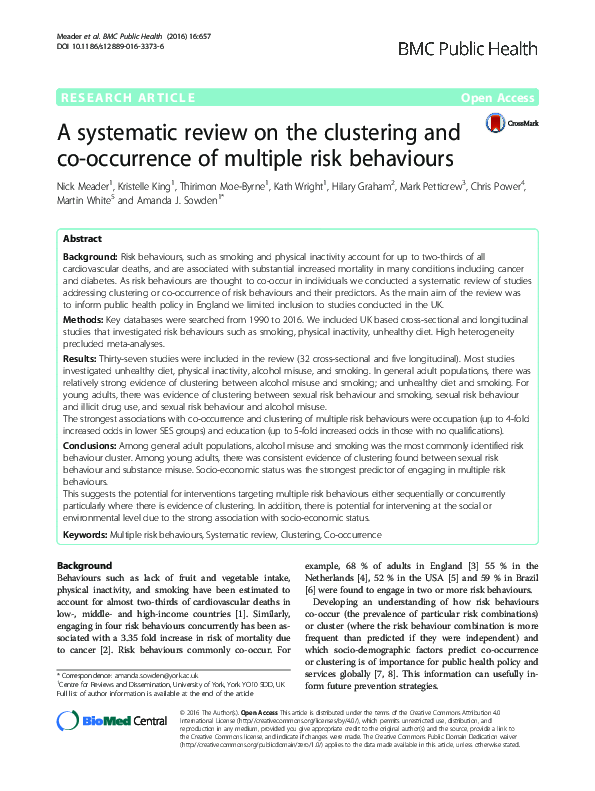 (PDF) A systematic review on the clustering and co-occurrence of multiple risk behaviours
