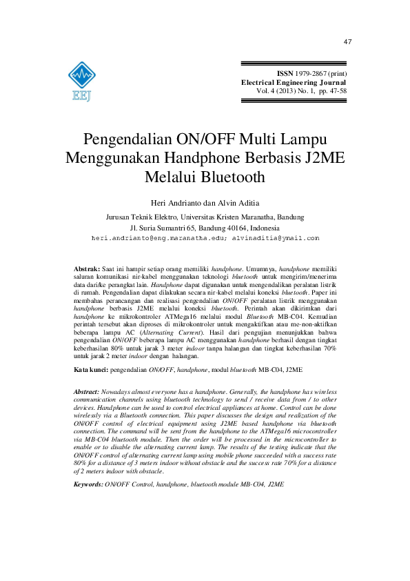 (PDF) Pengendalian ON/OFF Multi Lampu Menggunakan Handphone Berbasis J2ME Melalui Bluetooth