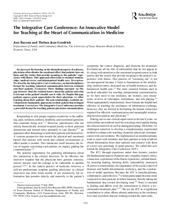 (PDF) The Integrative Care Conference: An Innovative Model for Teaching ...