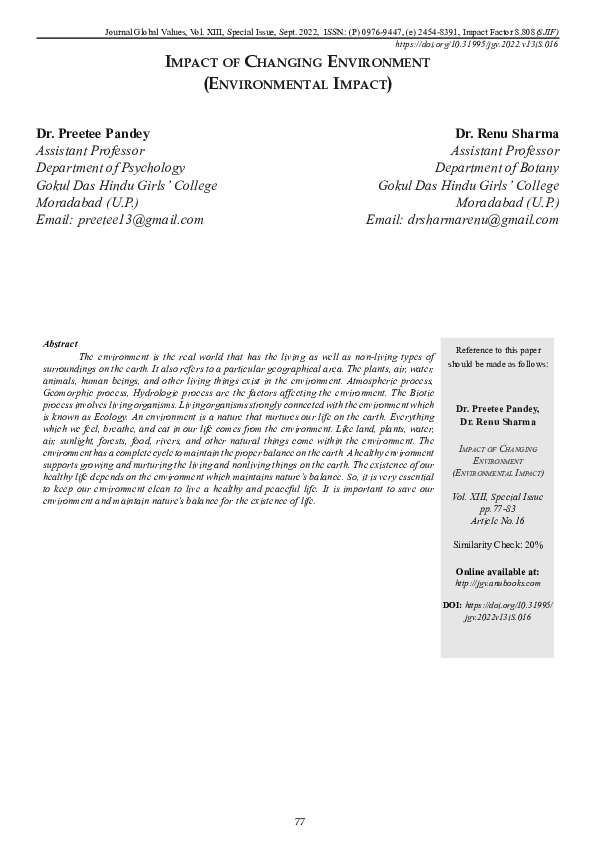 (PDF) IMPACT OF CHANGING ENVIRONMENT (ENVIRONMENTAL IMPACT